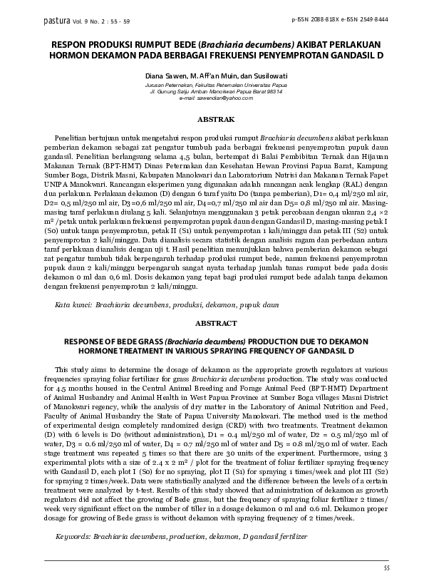 (PDF) RESPON PRODUKSI RUMPUT BEDE (Brachiaria decumbens) AKIBAT ...