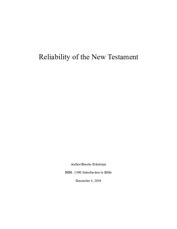(PDF) Reliability of the New Testament