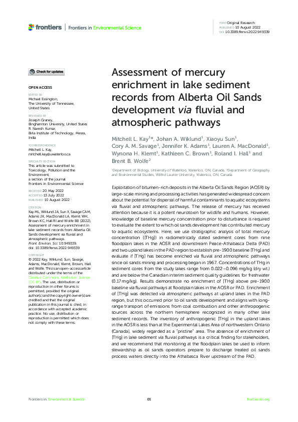 (PDF) Assessment of mercury enrichment in lake sediment records from ...