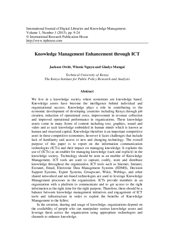 (PDF) Knowledge Management Enhancement through ICT