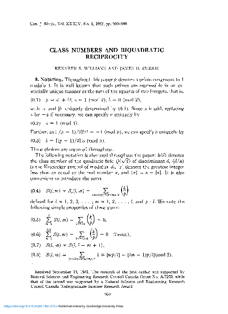 (PDF) Class Numbers and Biquadratic Reciprocity