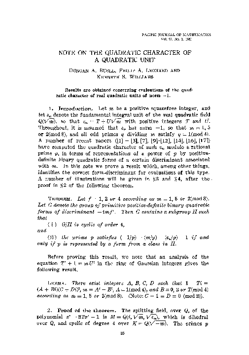 (PDF) Note on the quadratic character of a quadratic unit