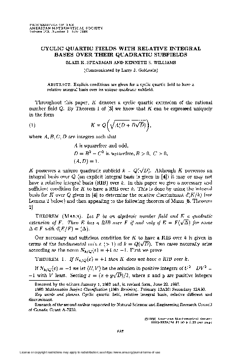 (PDF) Cyclic quartic fields with relative integral bases over their quadratic subfields