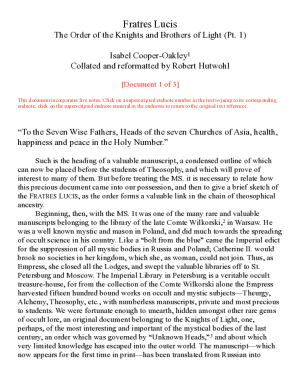 (PDF) Fratres Lucis. The Order of the Knights and Brothers of Light (Pt ...