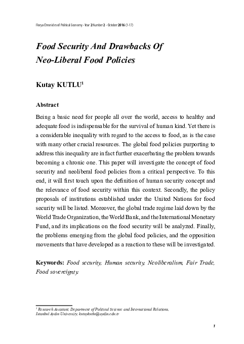 (PDF) Food Security And Drawbacks Of Neo-Liberal Food Policies