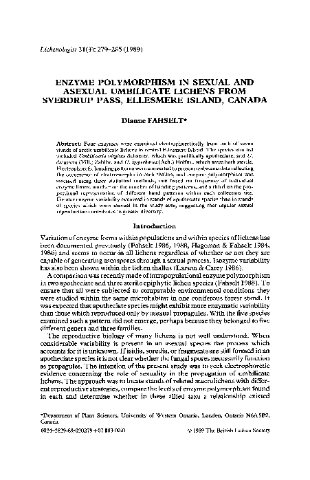 (PDF) Enzyme Polymorphism in Sexual and Asexual Umbilicate Lichens from ...