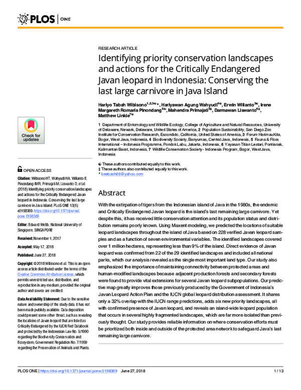 (PDF) Identifying priority conservation landscapes and actions for the ...