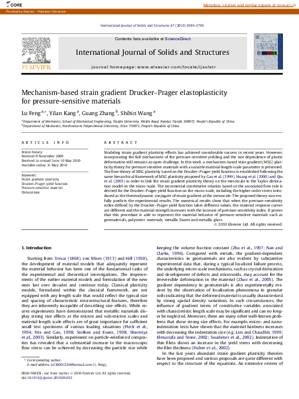 (PDF) Mechanism-based strain gradient Drucker–Prager elastoplasticity ...