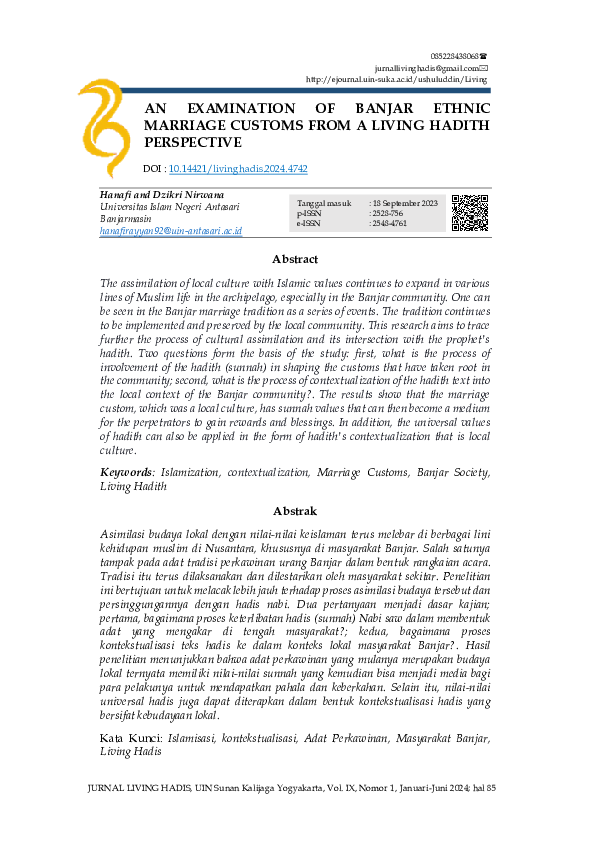 (PDF) AN EXAMINATION OF BANJAR ETHNIC MARRIAGE CUSTOMS FROM A LIVING ...