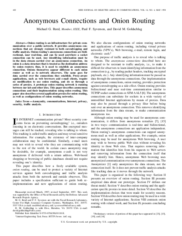 (PDF) Anonymous connections and onion routing
