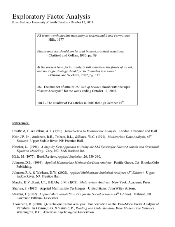 (PDF) Exploratory Factor Analysis