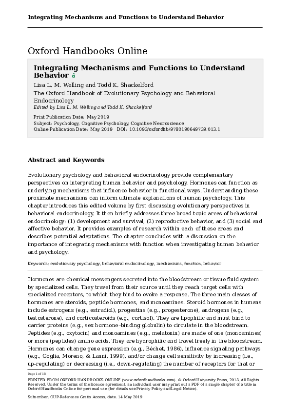 (PDF) Integrating Mechanisms and Functions to Understand Behavior
