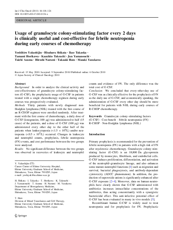 (PDF) Usage of granulocyte colony-stimulating factor every 2 days is clinically useful and cost ...