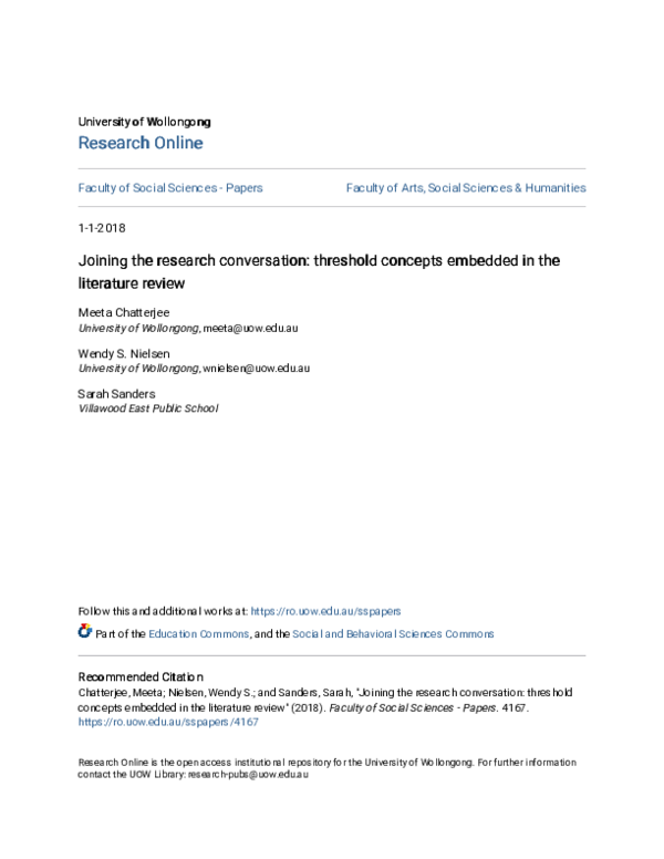 (PDF) Joining the research conversation: threshold concepts embedded in the literature review