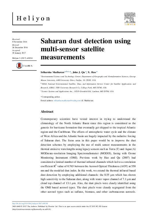 (PDF) Saharan dust detection using multi-sensor satellite measurements