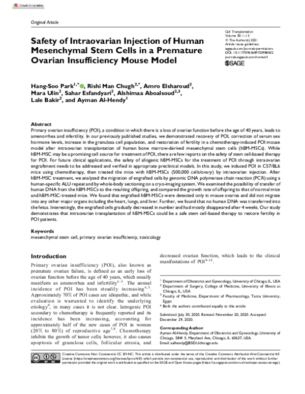 (PDF) Safety of Intraovarian Injection of Human Mesenchymal Stem Cells ...