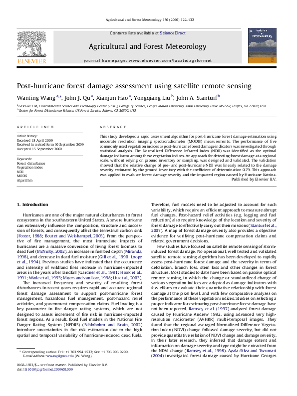 (PDF) Post-hurricane forest damage assessment using satellite remote ...