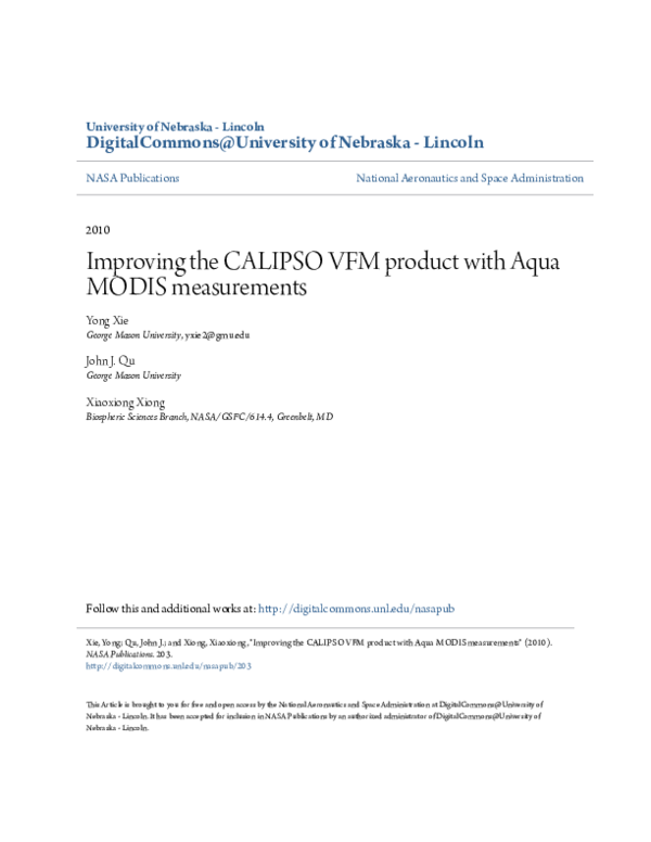 (PDF) Improving the CALIPSO VFM product with Aqua MODIS measurements