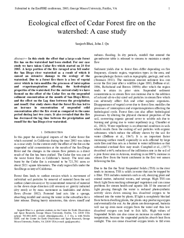 (PDF) Ecological effect of Cedar Forest fire on the watershed: A case study