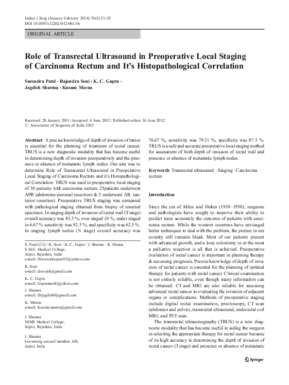 (PDF) Role of Transrectal Ultrasound in Preoperative Local Staging of ...