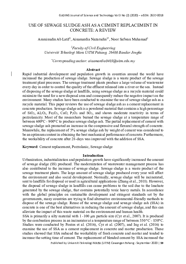 (PDF) Use of Sewage Sludge Ash as a Cement Replacement in Concrete: A ...