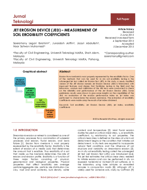 (PDF) Jet Erosion Device (Jed) – Measurement of Soil Erodibility ...