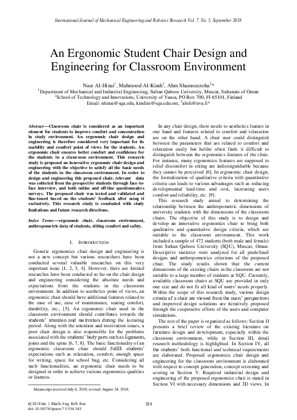 (PDF) An Ergonomic Student Chair Design and Engineering for Classroom ...