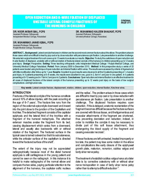 (PDF) Open Reduction and K-Wire Fixation of Displaced Unstable Lateral ...