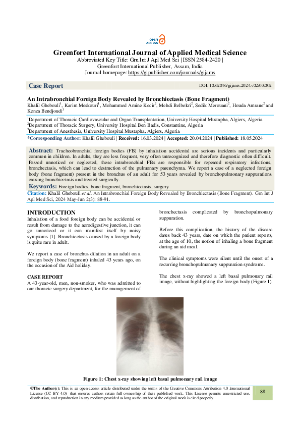 (PDF) An Intrabronchial Foreign Body Revealed by Bronchiectasis (Bone ...