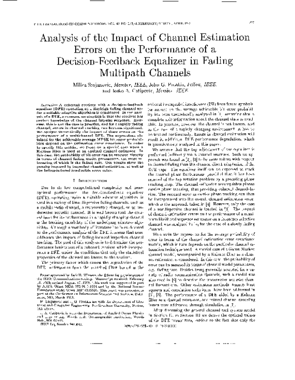 (PDF) Analysis of the impact of channel estimation errors on the performance of a decision ...