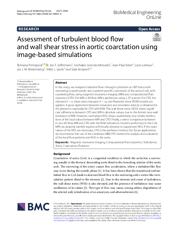 (PDF) Assessment of turbulent blood flow and wall shear stress in ...