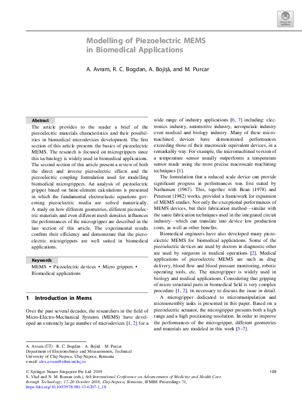 (PDF) Modelling of Piezoelectric MEMS in Biomedical Applications