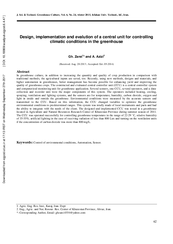 (PDF) Design, implementation and evalution of a central unit for controlling climatic conditions ...
