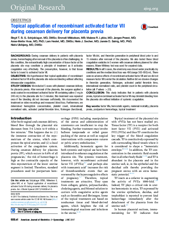 (PDF) Topical application of recombinant activated factor VII during ...