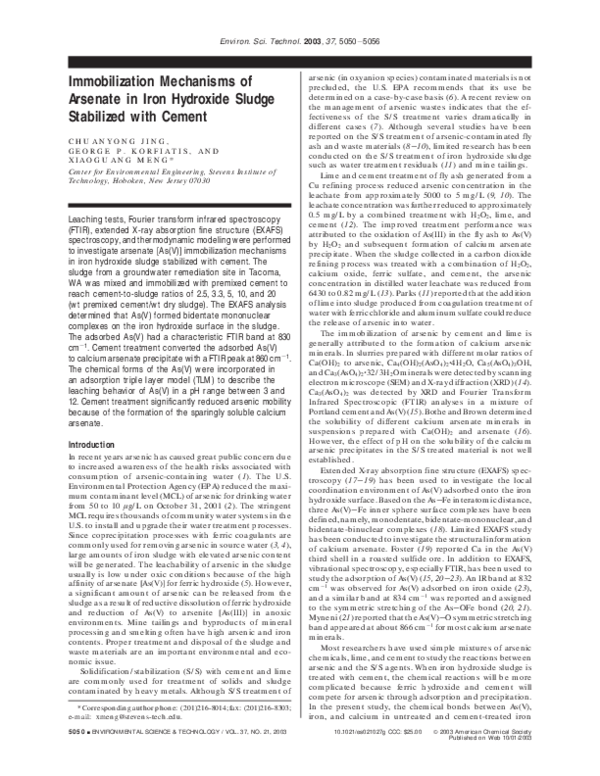 (PDF) Immobilization Mechanisms of Arsenate in Iron Hydroxide Sludge ...
