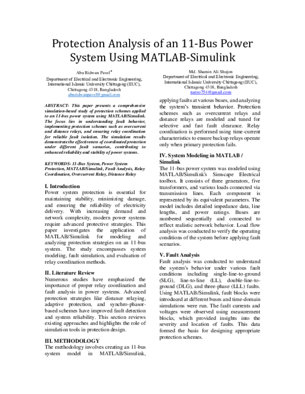 (PDF) Protection Analysis of an 11-Bus Power System Using MATLAB-Simulink