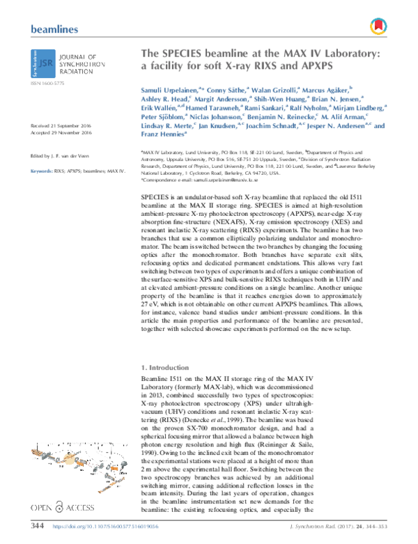 (PDF) The SPECIES beamline at the MAX IV Laboratory: a facility for ...