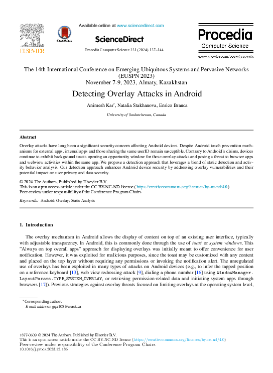 (PDF) Detecting Overlay Attacks in Android