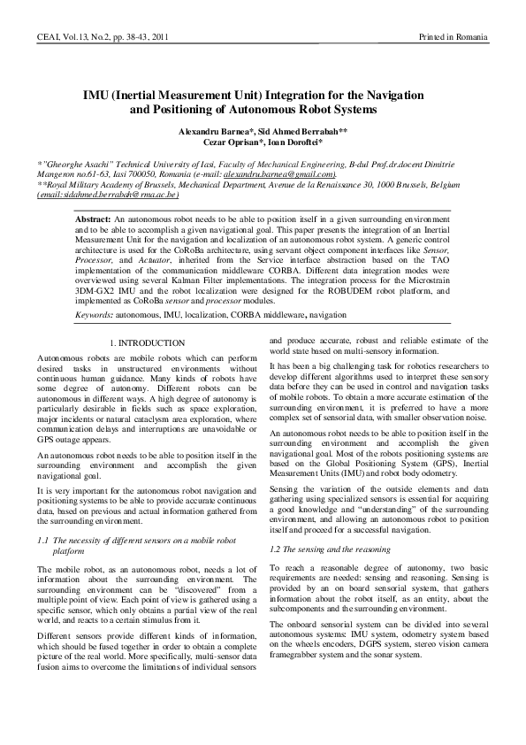 (PDF) IMU (Inertial Measurement Unit) Integration for the Navigation and Positioning of ...