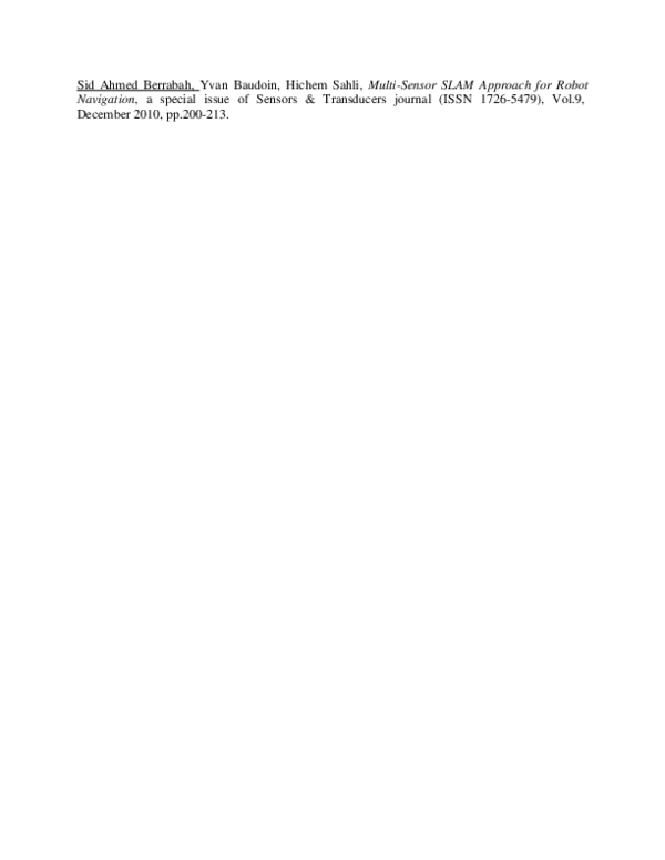 (PDF) Multi-Sensor SLAM Approach for Robot Navigation
