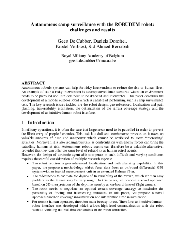 (PDF) Autonomous camp surveillance with the ROBUDEM robot: challenges ...