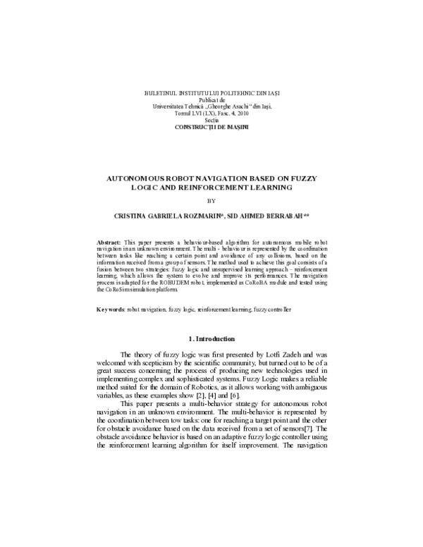 (PDF) Autonomous Robot Navigation based on Fuzzy Logic and Reinforcement Learning