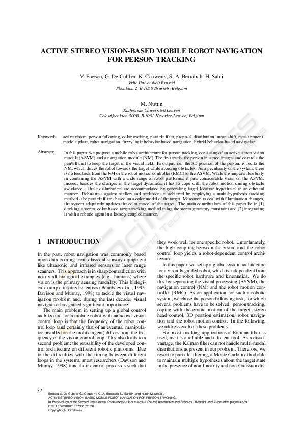 (PDF) Active stereo vision-based mobile robot navigation for person ...