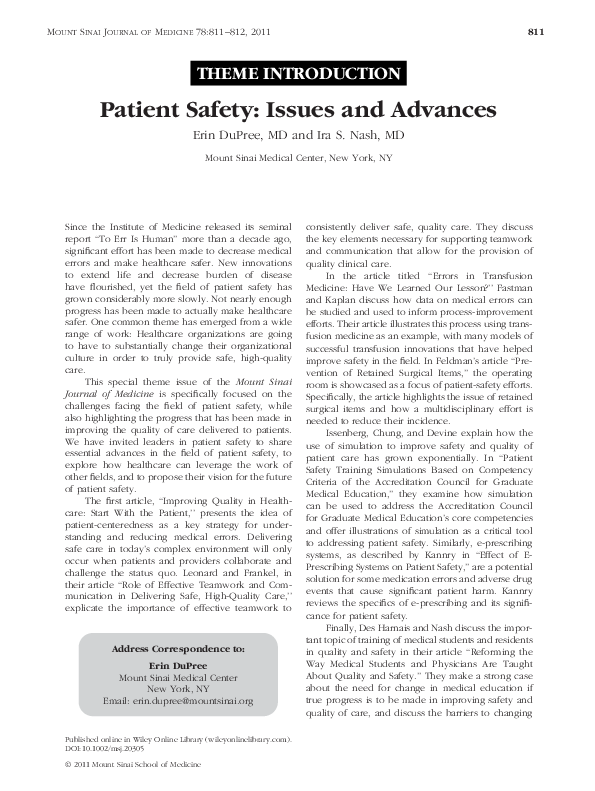 (PDF) Patient Safety: Issues and Advances