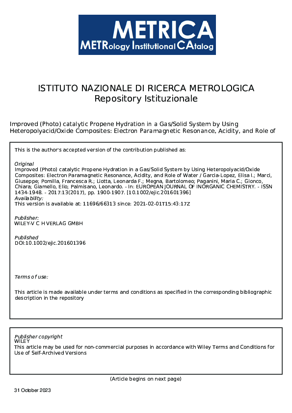 (PDF) Improved (Photo)catalytic Propene Hydration in a Gas/Solid System ...