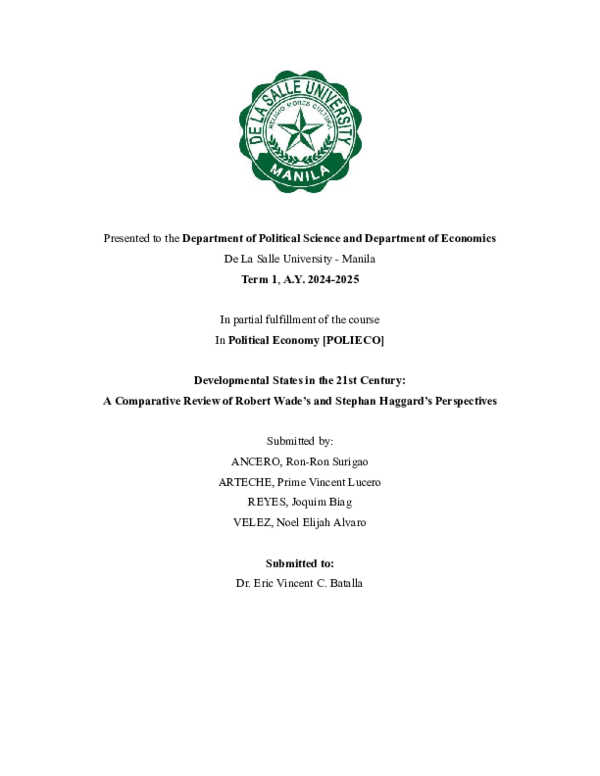 (PDF) Developmental States in the 21st Century: A Comparative Review of ...