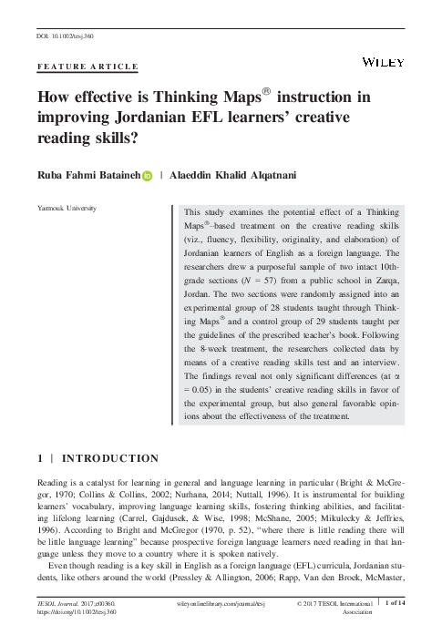 (PDF) How effective is Thinking Maps® instruction in improving Jordanian EFL learners’ creative ...