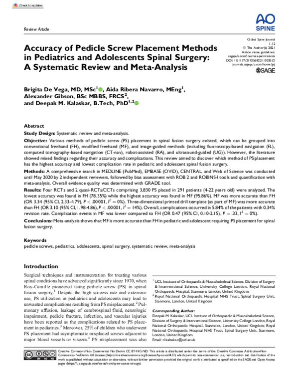 (PDF) Accuracy of Pedicle Screw Placement Methods in Pediatrics and ...