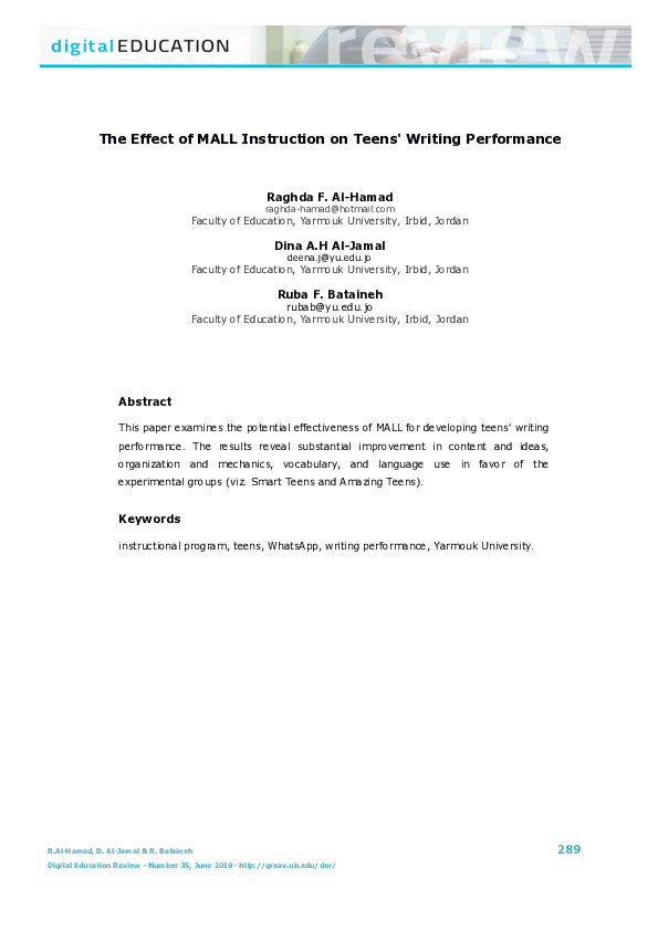 (PDF) Personal Learning Environment and Writing Performance: The Case of Jordanian Young EFL ...