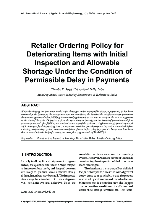 (PDF) Retailer Ordering Policy for Deteriorating Items with Initial ...